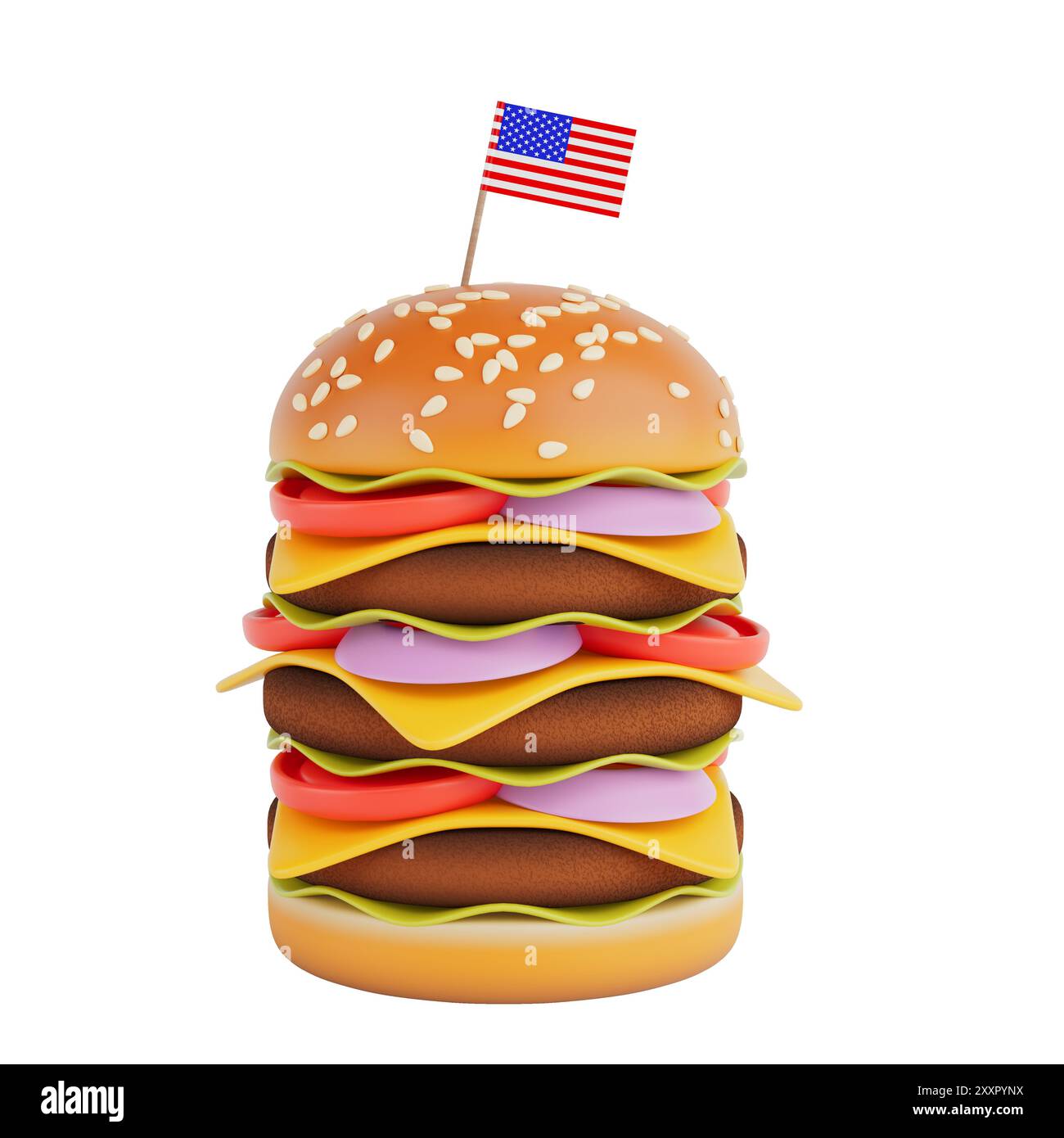 Cartoon Premium Delicious Burger Icon with USA Toothpick Flag on a ...