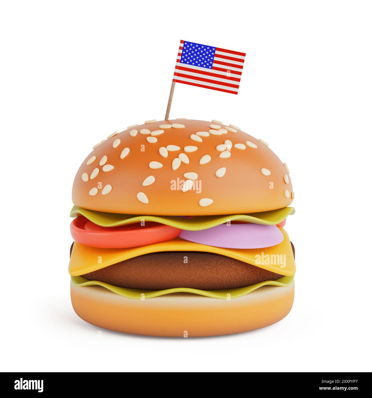Cartoon Premium Delicious Burger Icon with USA Toothpick Flag on a ...
