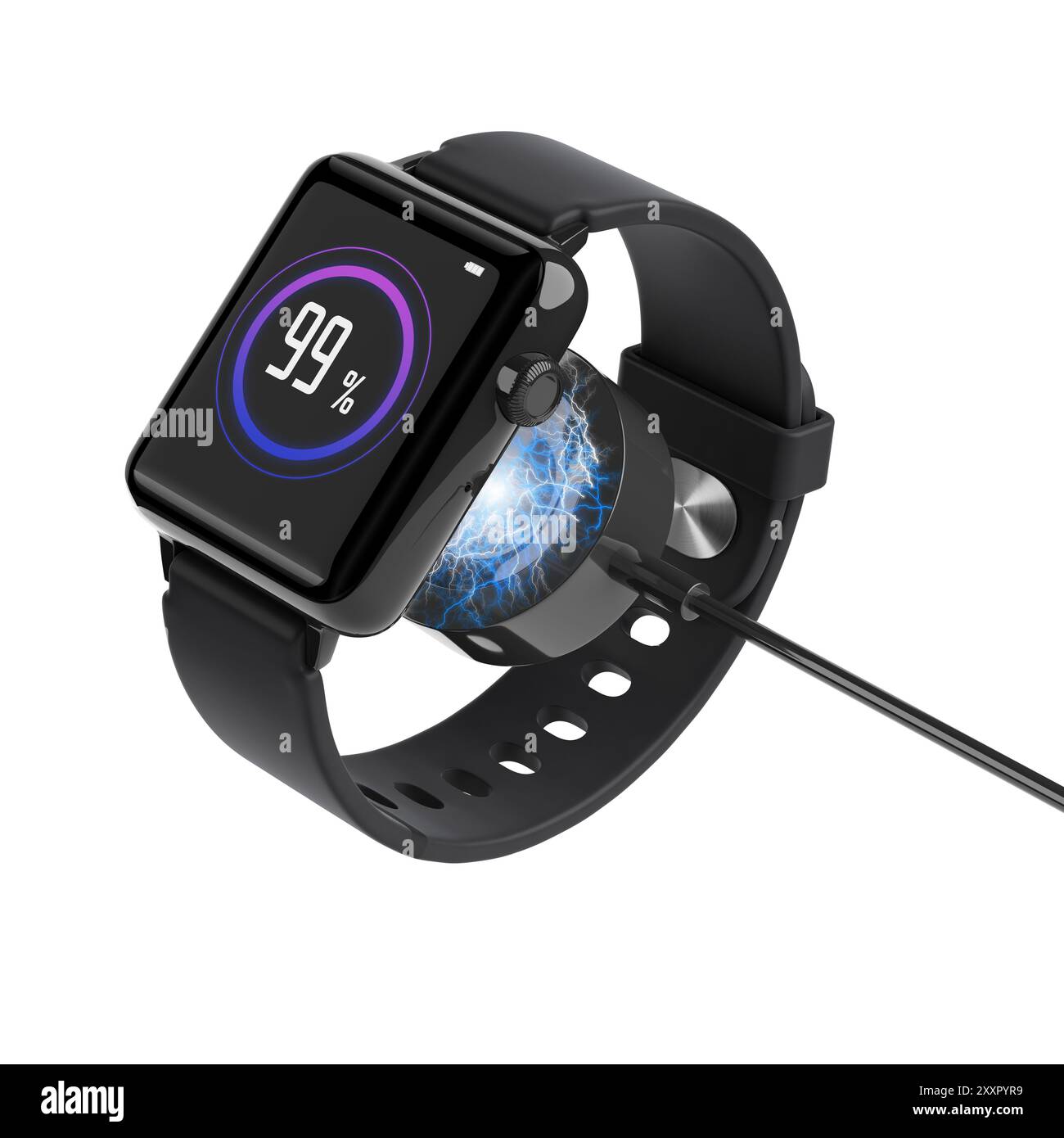 Black Abstract Modern Smart Watch Connected to Wireless Magnetic ...