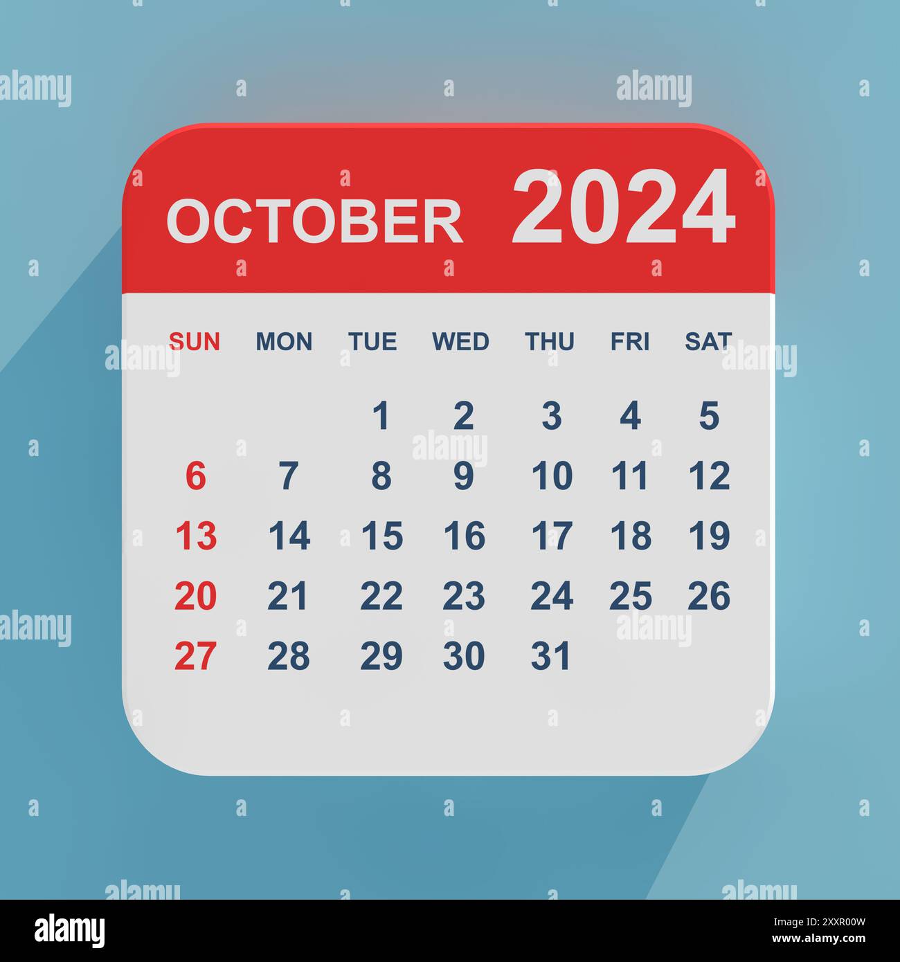 Flat Icon Calendar October 2024 on a blue background. 3d Rendering ...