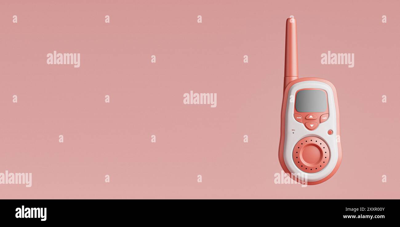 Pink Walkie Talkie Portable Radio Transceiver on a pink background. 3d ...