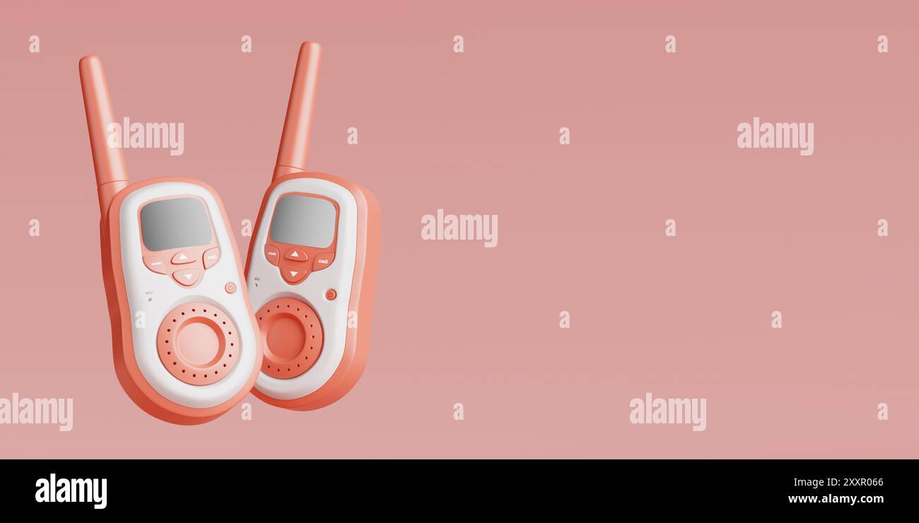 Pink Walkie Talkie Portable Radio Transceiver on a pink background. 3d ...
