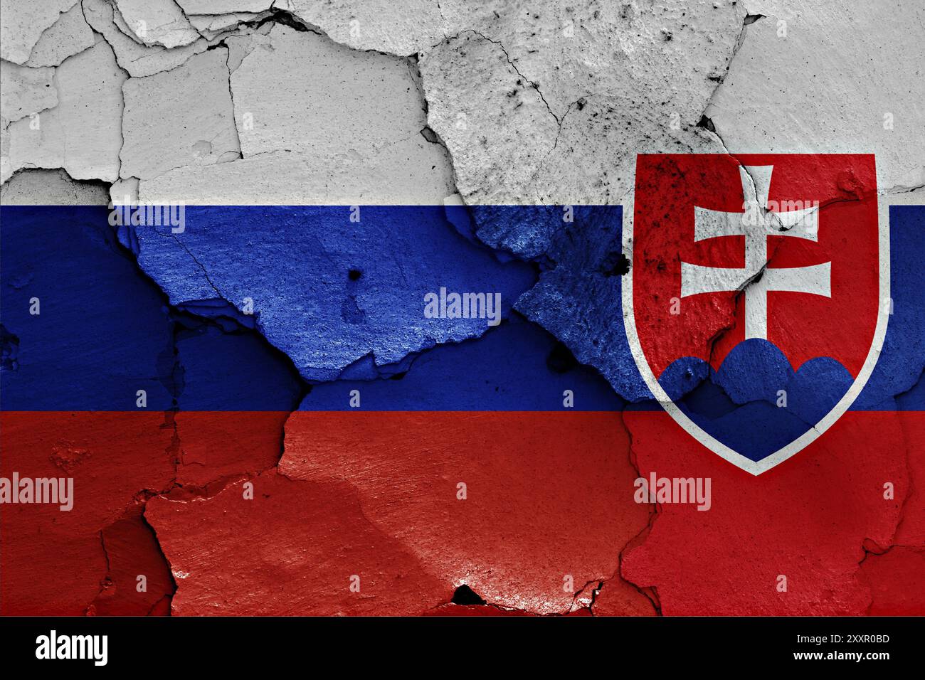 Flags of Russia and Slovakia painted on cracked wall Stock Photo - Alamy