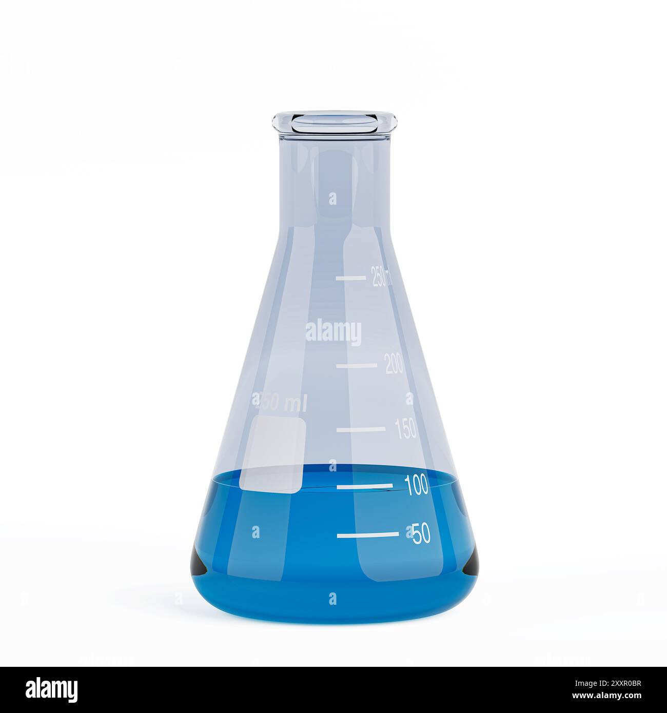 Transparent Chemical Laboratory Conical Flask with Blue Liquid on a ...