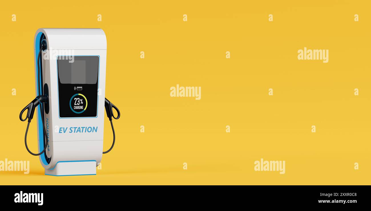 White Modern Power Supply for Electric Car Charging Station on a yellow ...