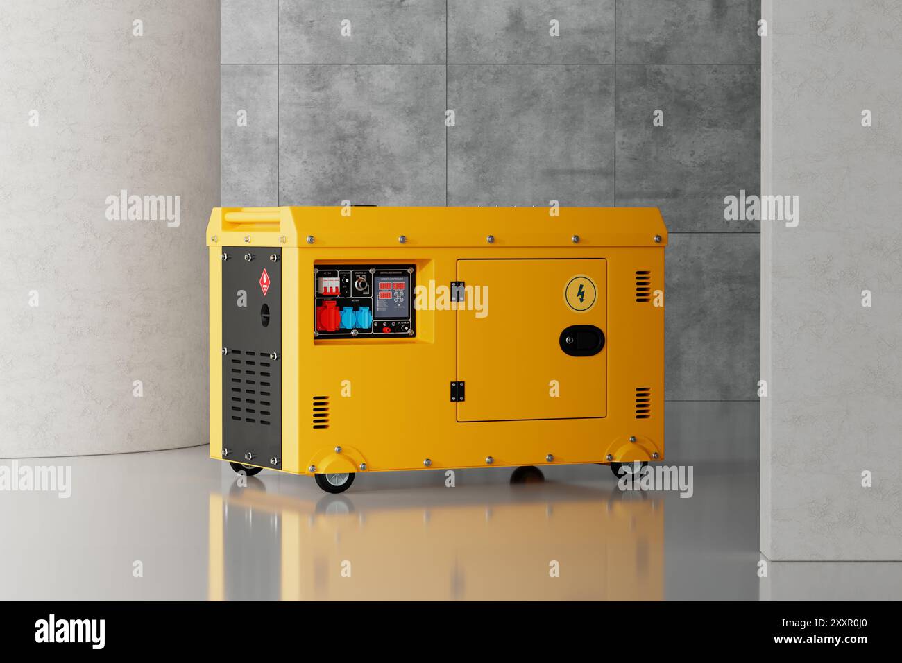 Big Yellow Outside Auxiliary Electric Power Generator Diesel Unit for ...