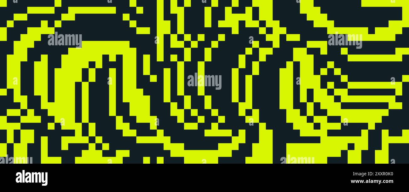 Pixelated curved wavy texture. Yellow and black dithered bent lines ...