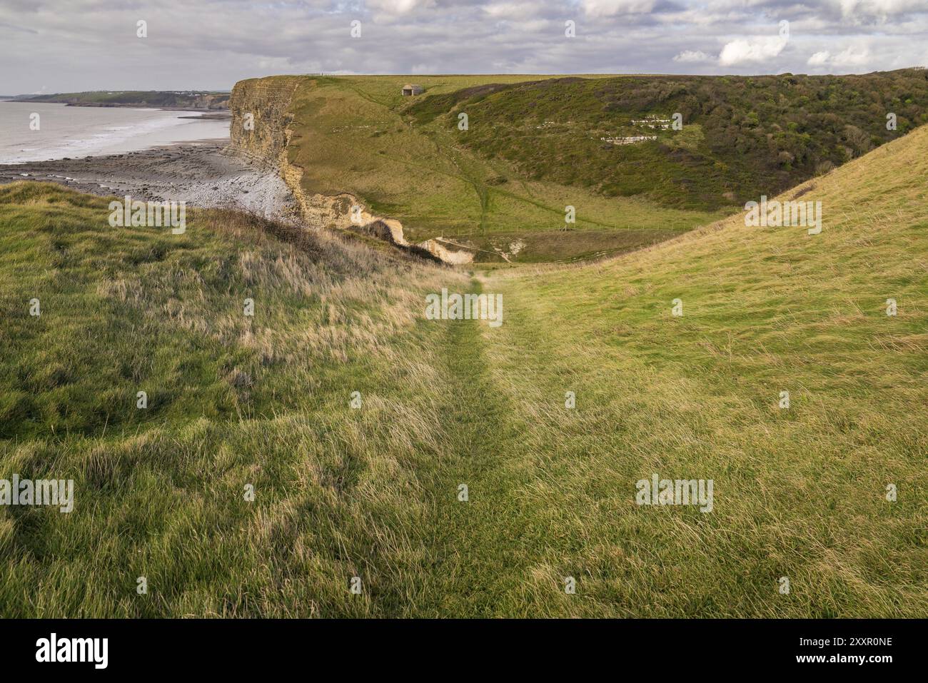 Welsh coastline at the Bristol Channel in Monknash Beach, Vale of ...