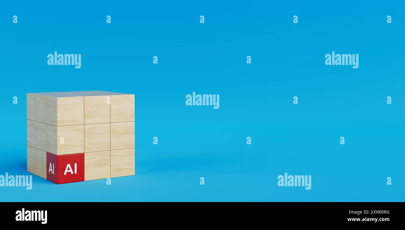 Success with AI Concept. Wooden Blocks Stacking in Cube with One Red ...