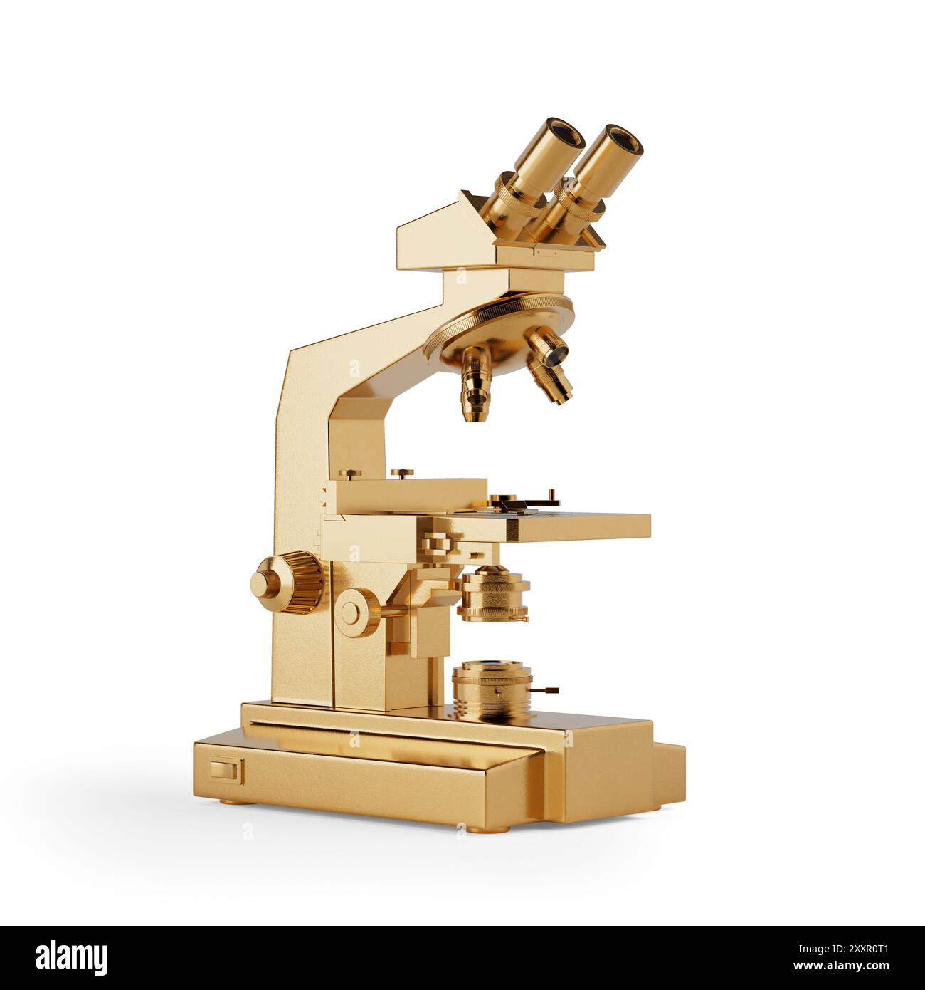 Modern Golden Laboratory Microscope on a white background. 3d Rendering ...