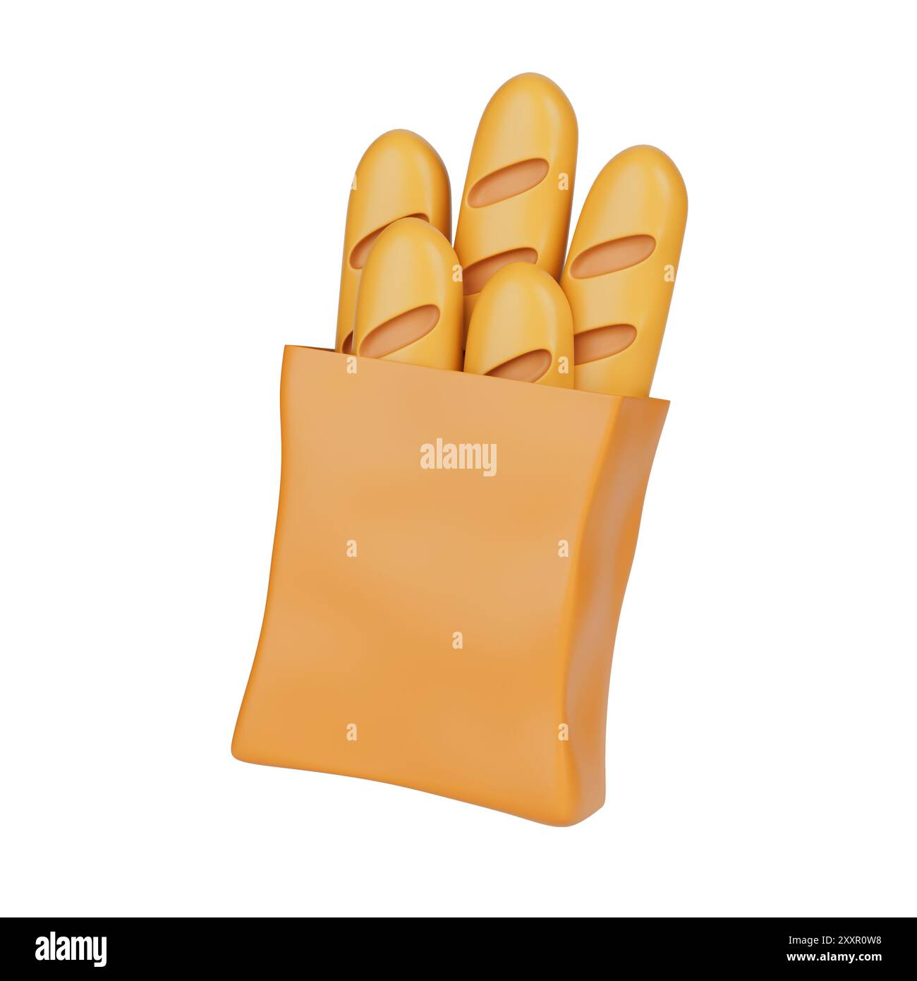 Cartoon French Baguette Bread Packed in Paper Bag Icon on a white ...