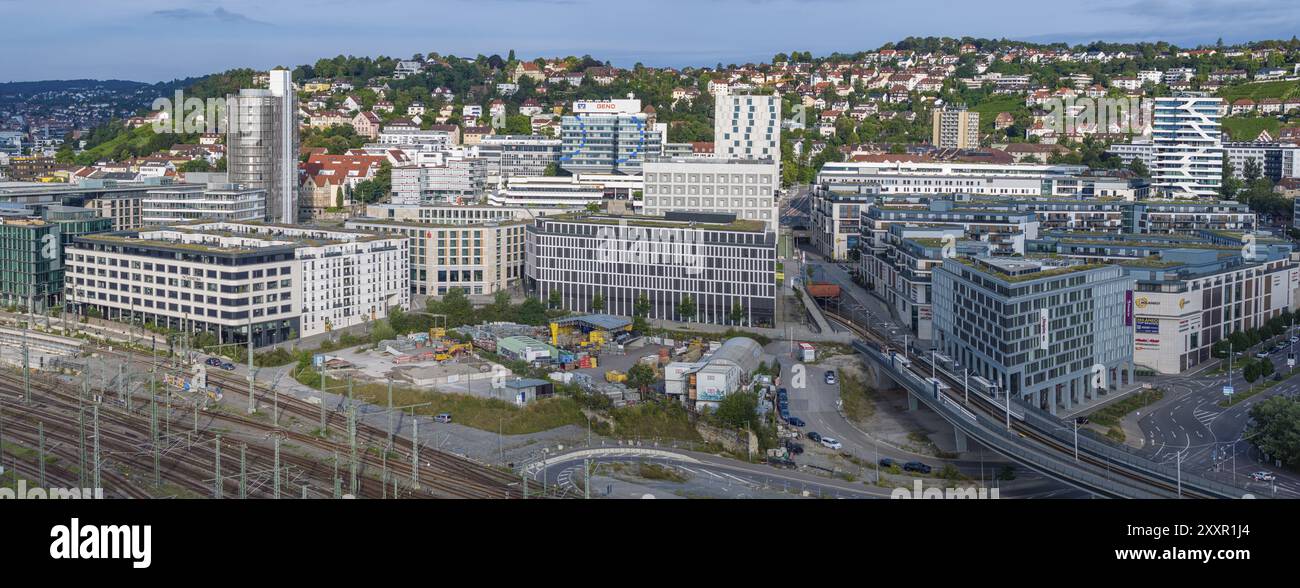 Track apron at Stuttgart main station with the functional buildings of ...