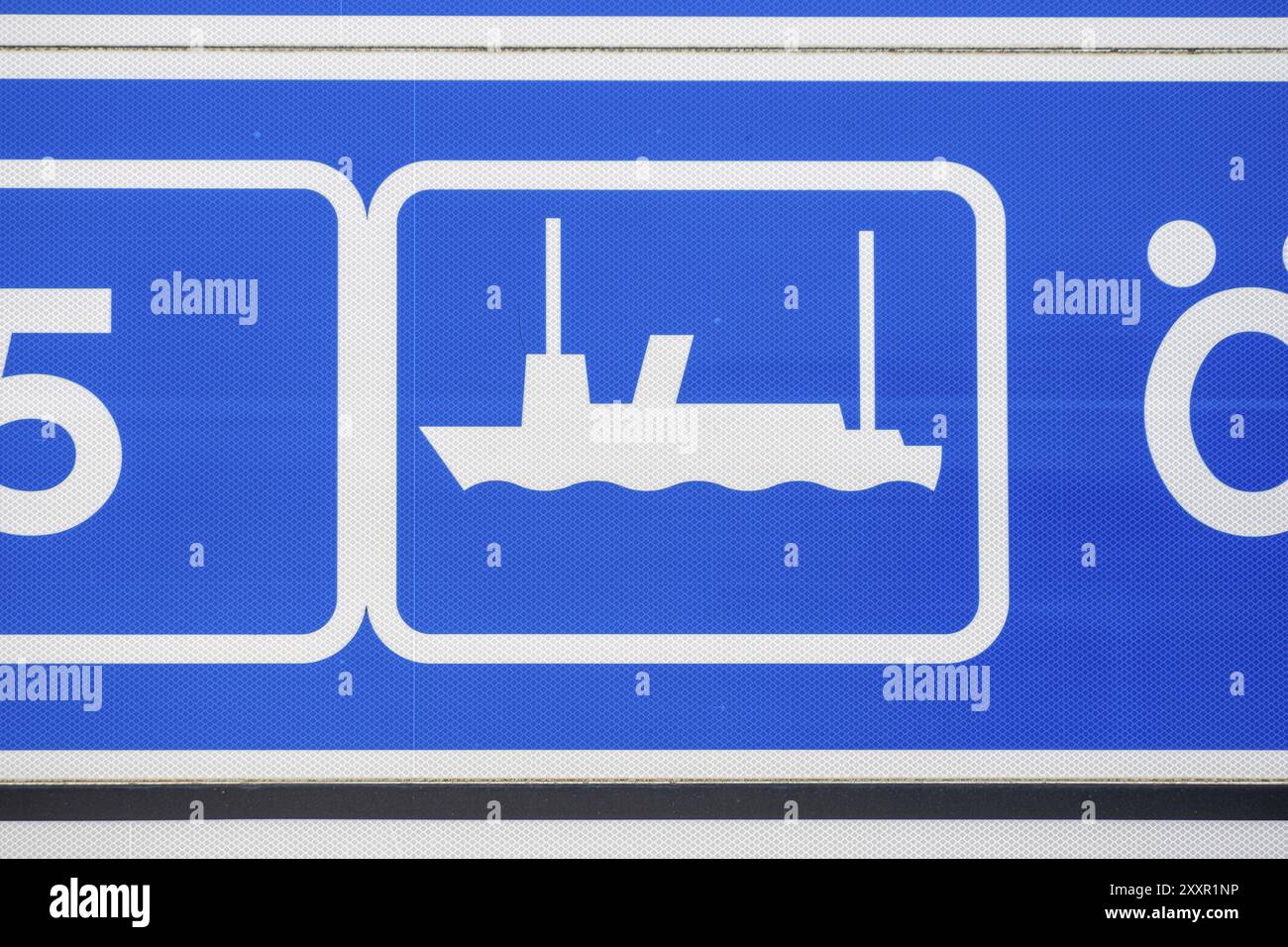 Close up of a blue and white ferry road sign Stock Photo - Alamy