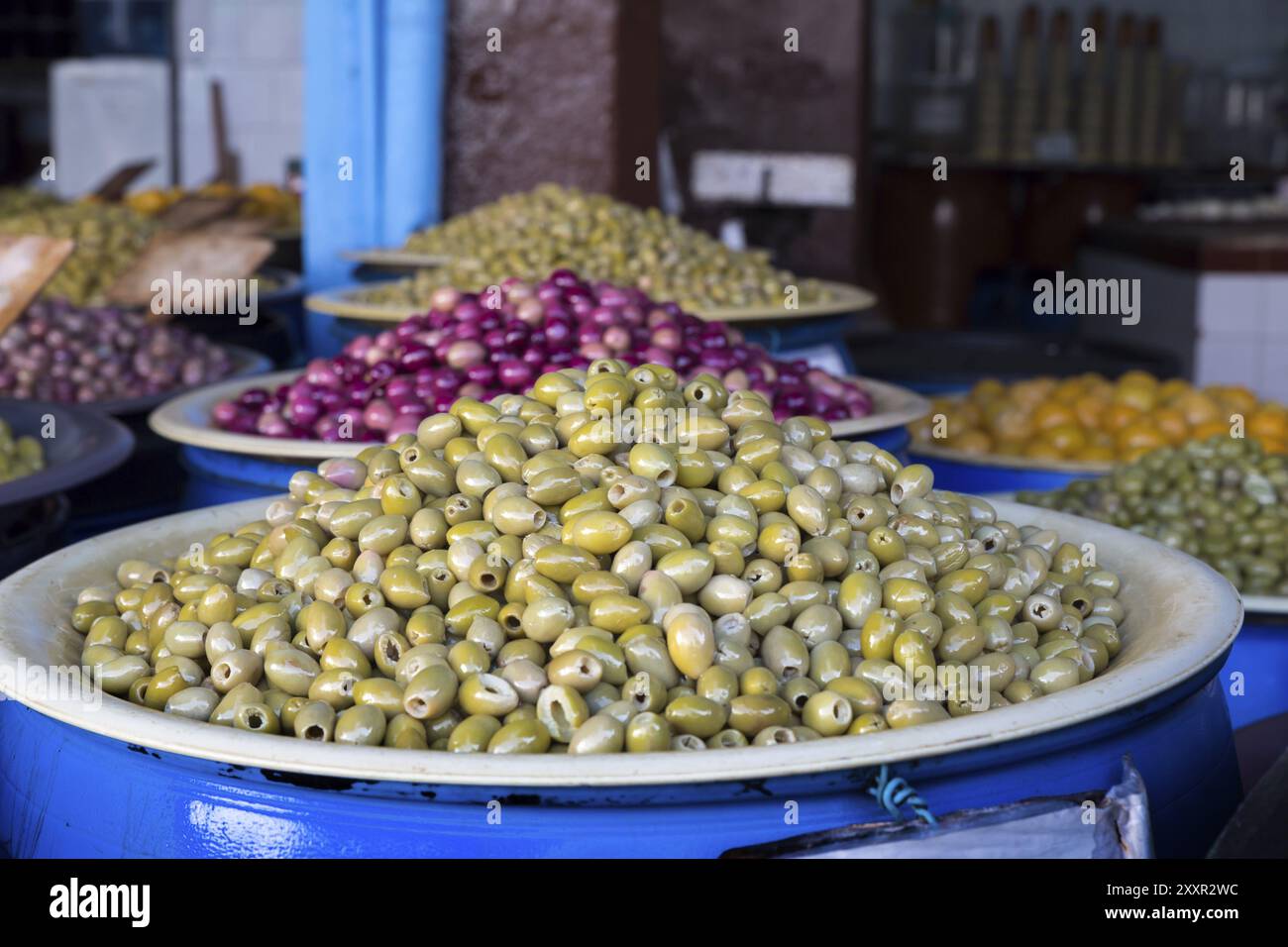 Green olives at a market in Morocco Stock Photo - Alamy