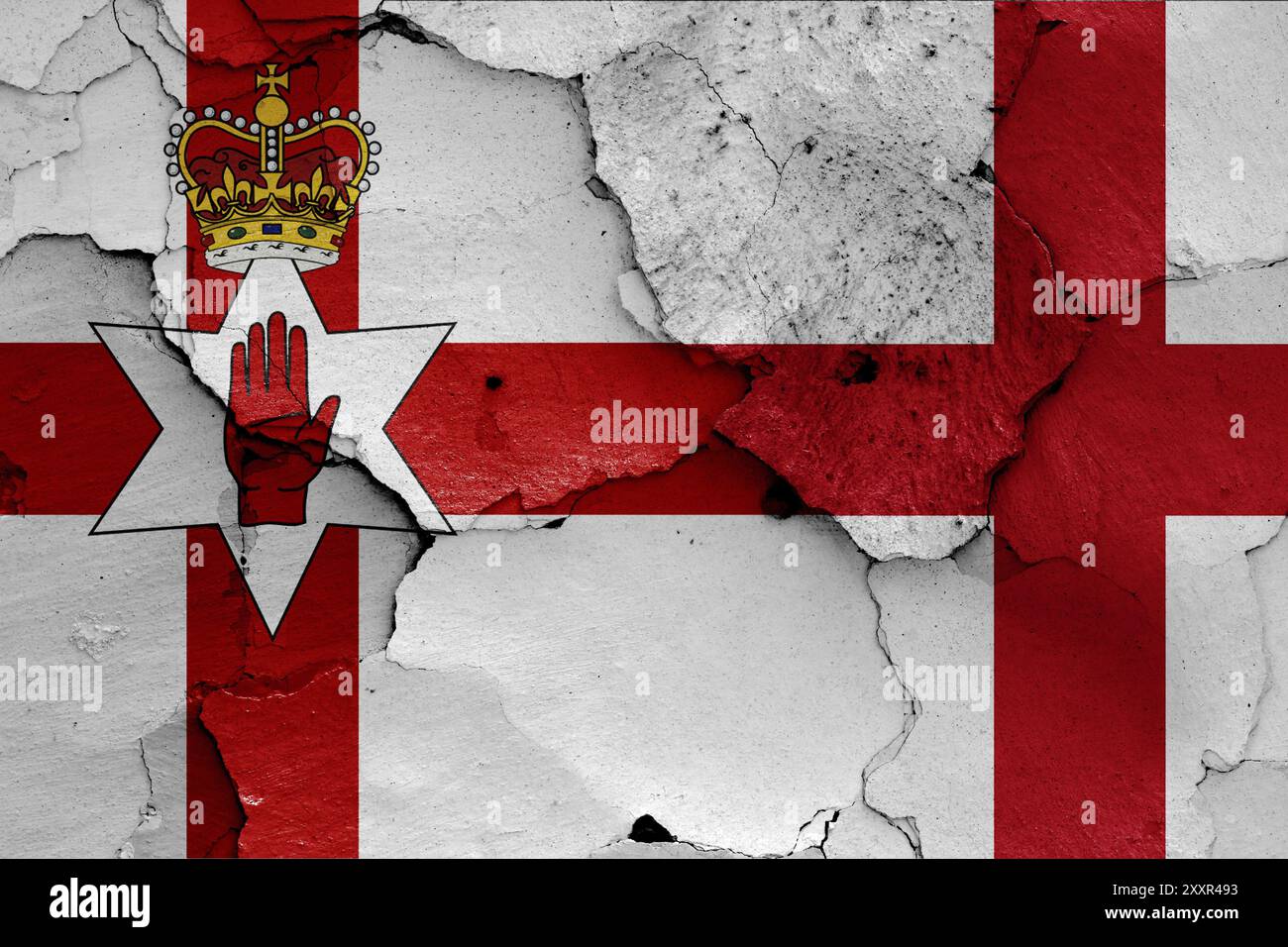 Flags of Northern Ireland and England painted on cracked wall Stock Photo - Alamy