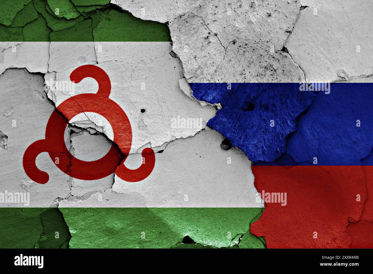 Flags of Ingushetia and Russia painted on cracked wall Stock Photo - Alamy