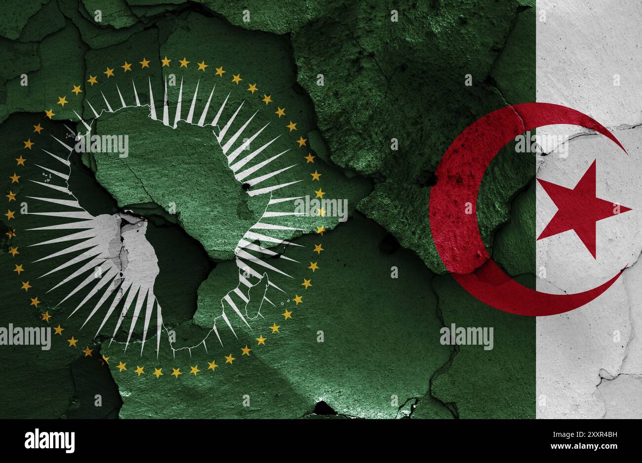 Flags of African Union and Algeria painted on cracked wall Stock Photo ...