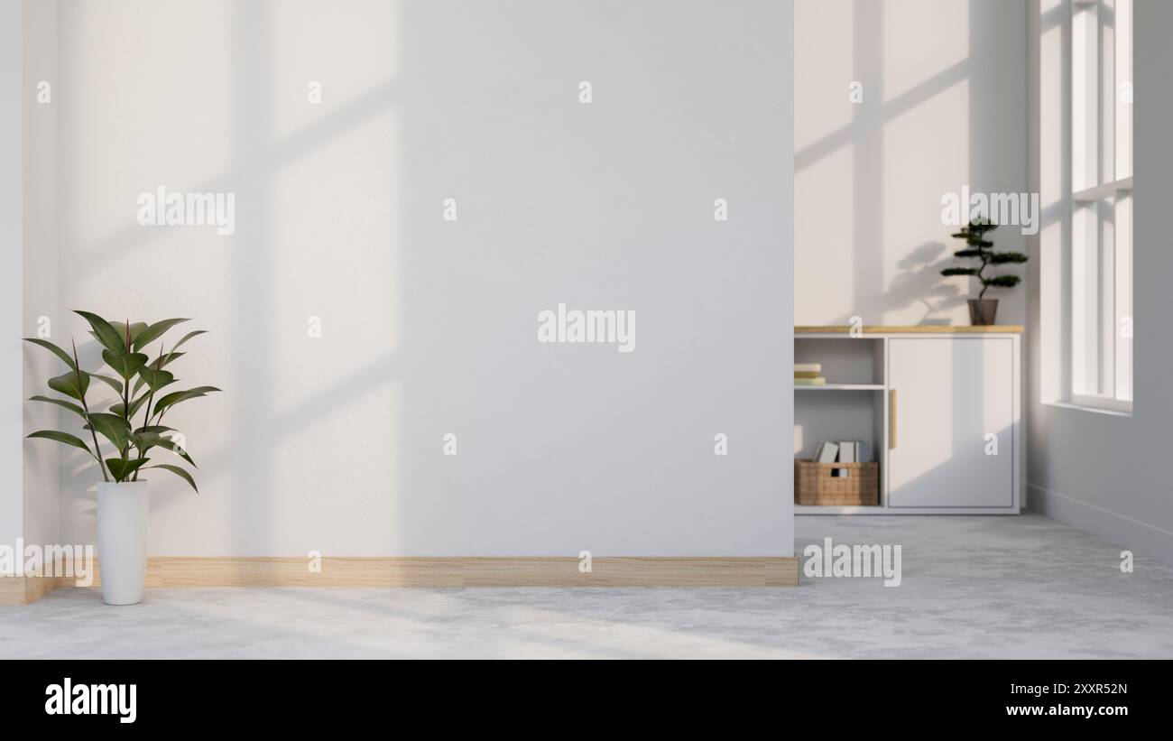 The interior design of a minimalist white empty room or home hallway ...