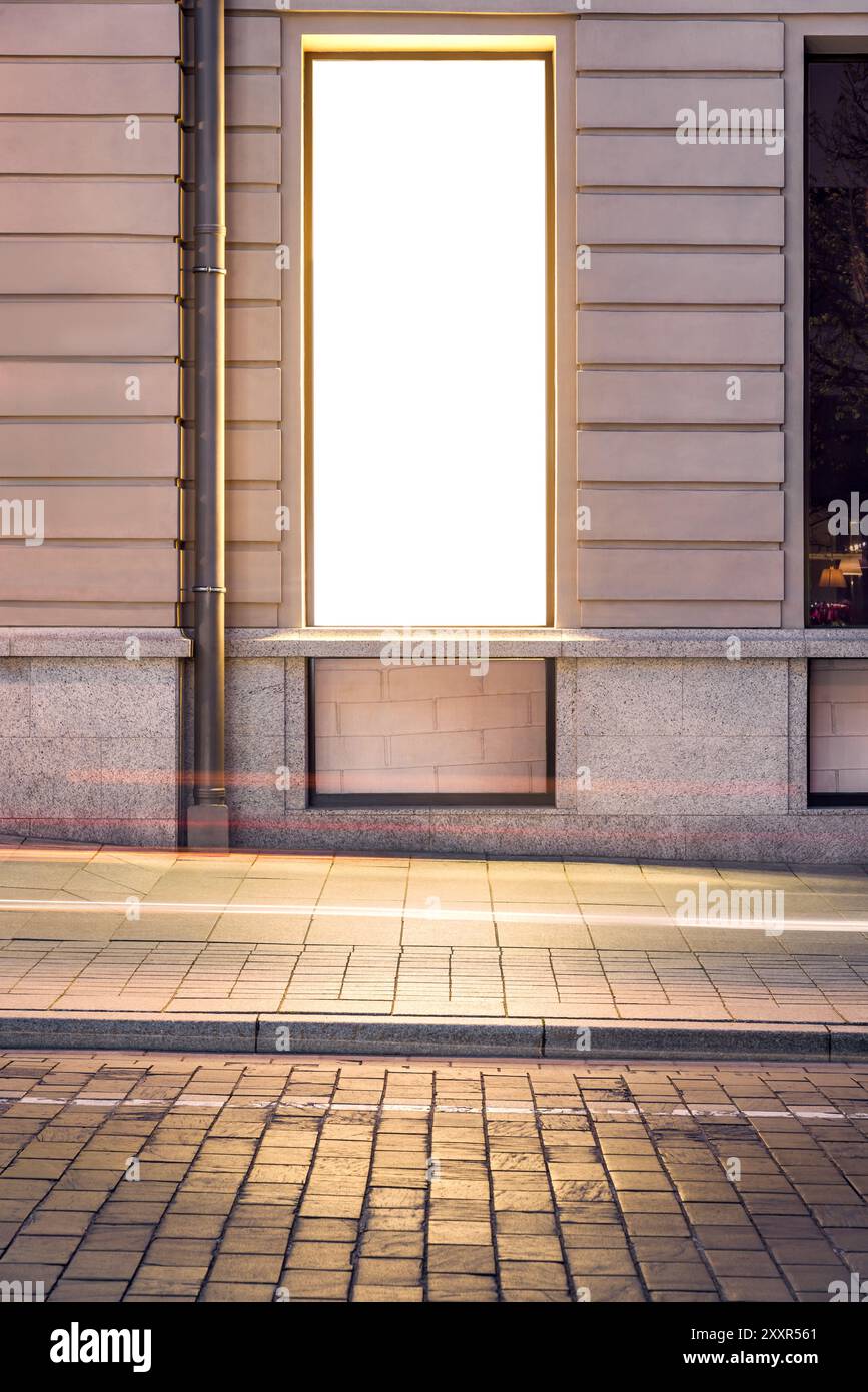 Mockup Of Empty Advertising Showcase Window On City Street At Night ...