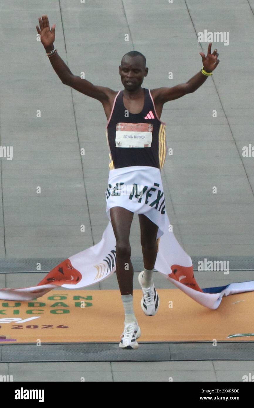 Mexico City, Mexico. 25th Aug, 2024. Edwin Kiprop Kiptoo of Kenya reaches the finish line in ...