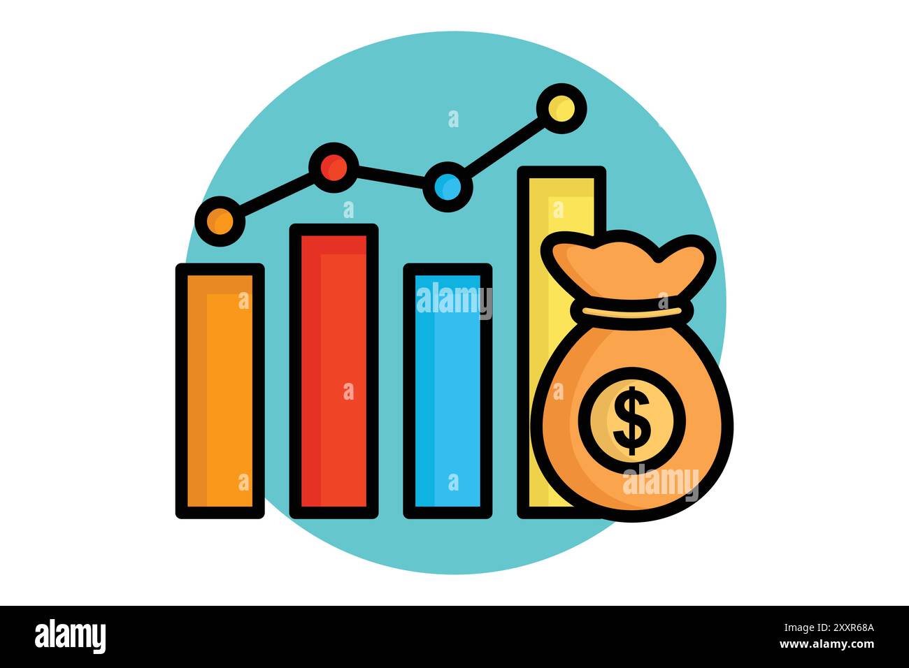 Cost colored outline icon. chart with money bag. icon related to ...
