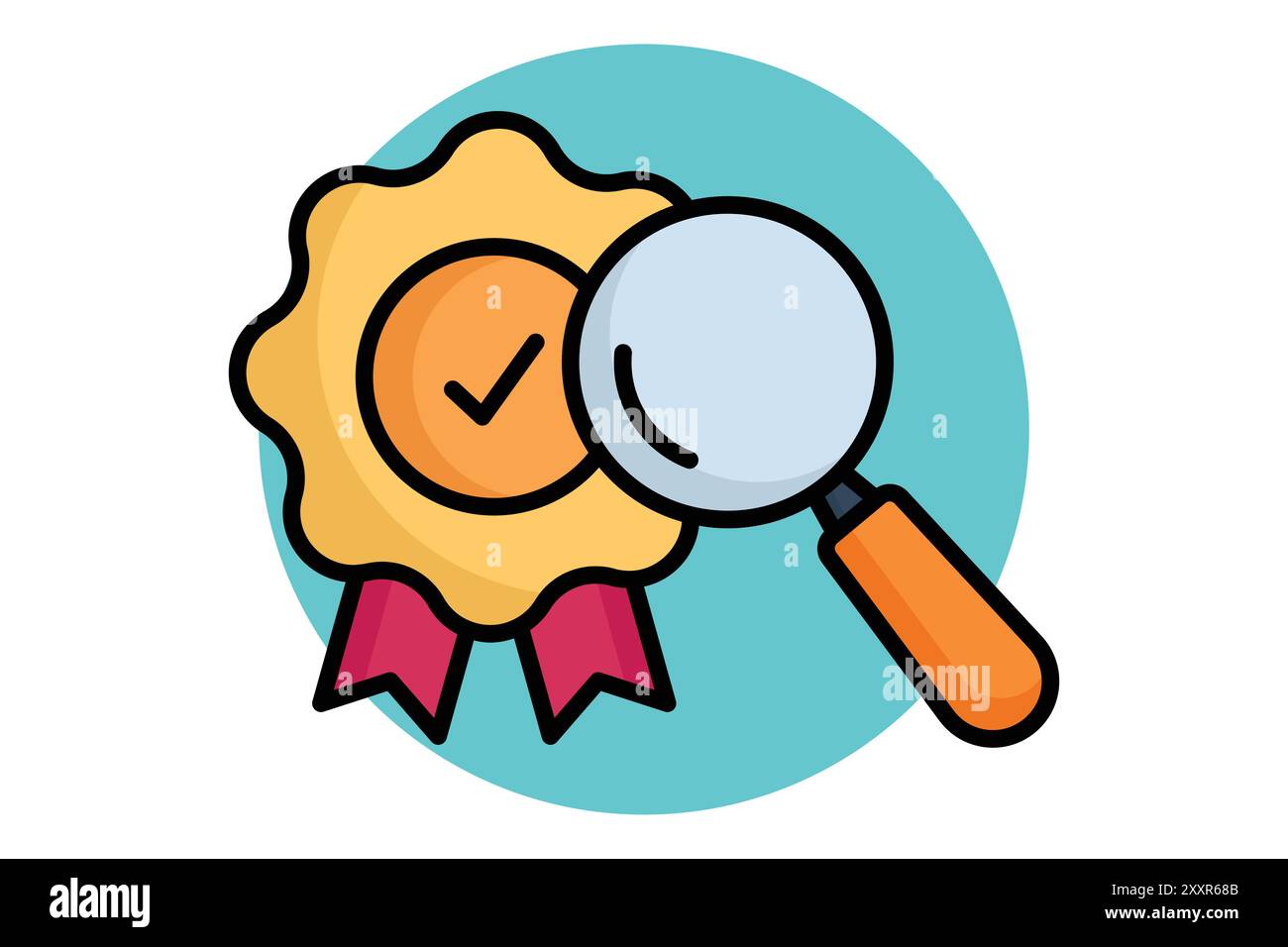 Quality control colored outline icon. charter with magnifying glass ...