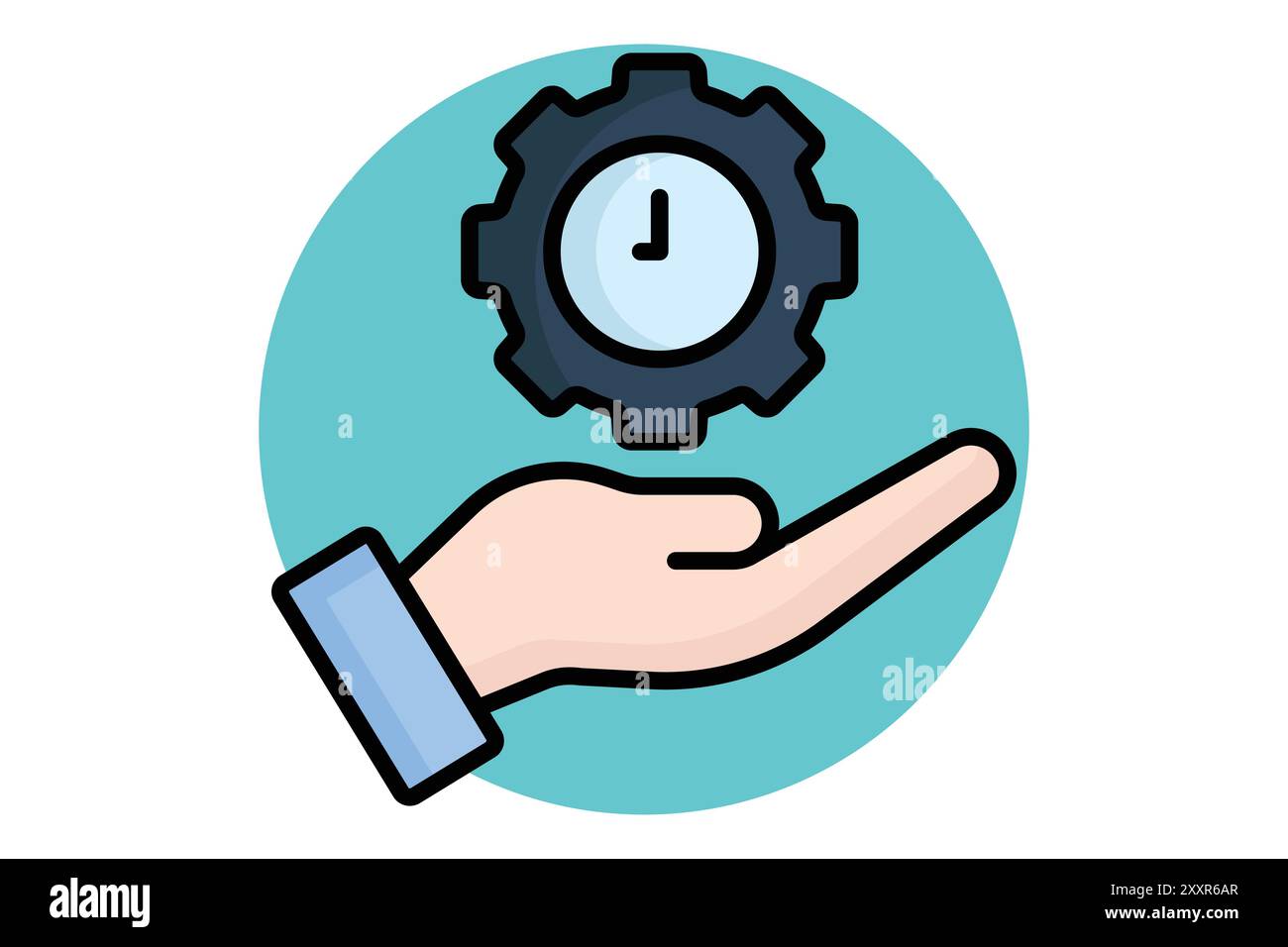 Time management colored outline icon. hand with gear and clock. icon related to efficiency ...