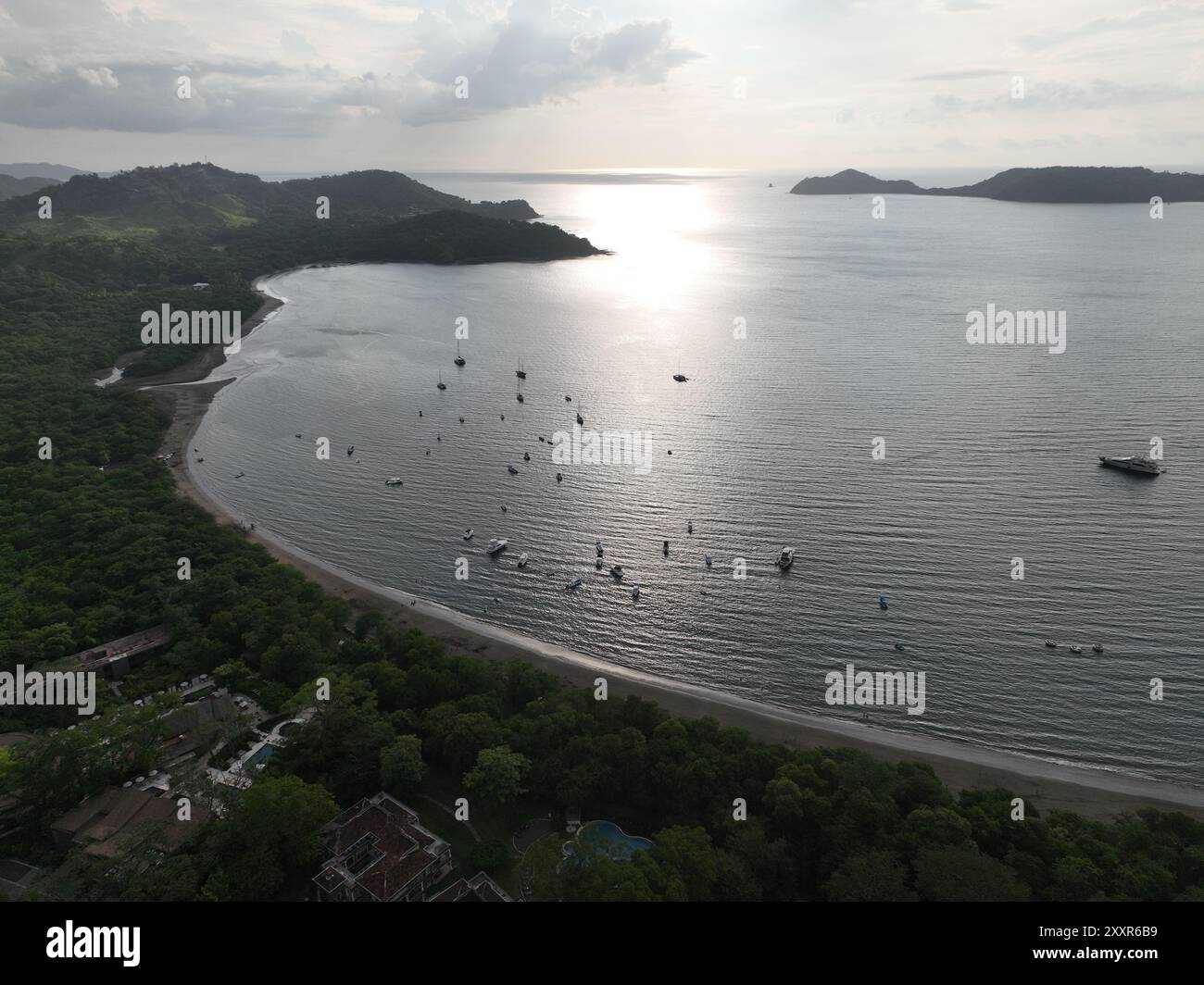 Aerial View of Playa Panama, Bahia Culebra and Peninsula Papagayo in ...