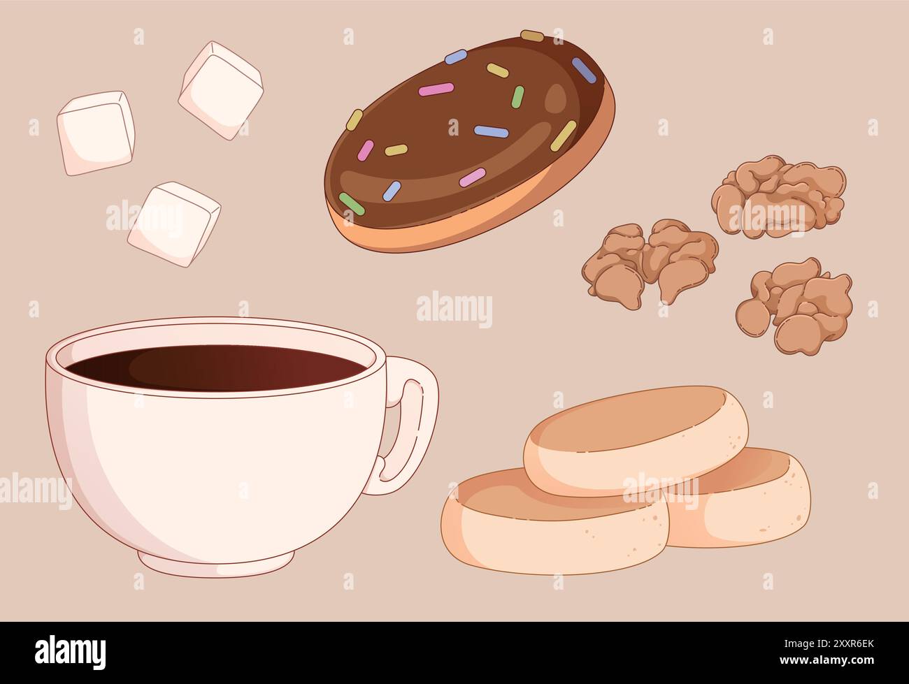 Coffee and sweets set isolated on background. Contemporary vector ...