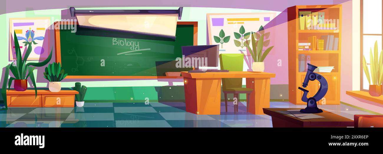 Biology classroom interior. Vector cartoon illustration of school room ...