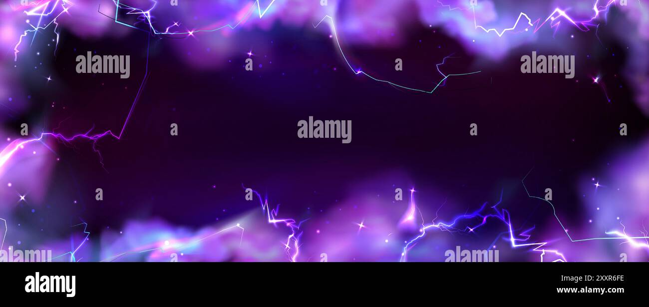 Frame from thunder lightning and purple smoke on dark background ...