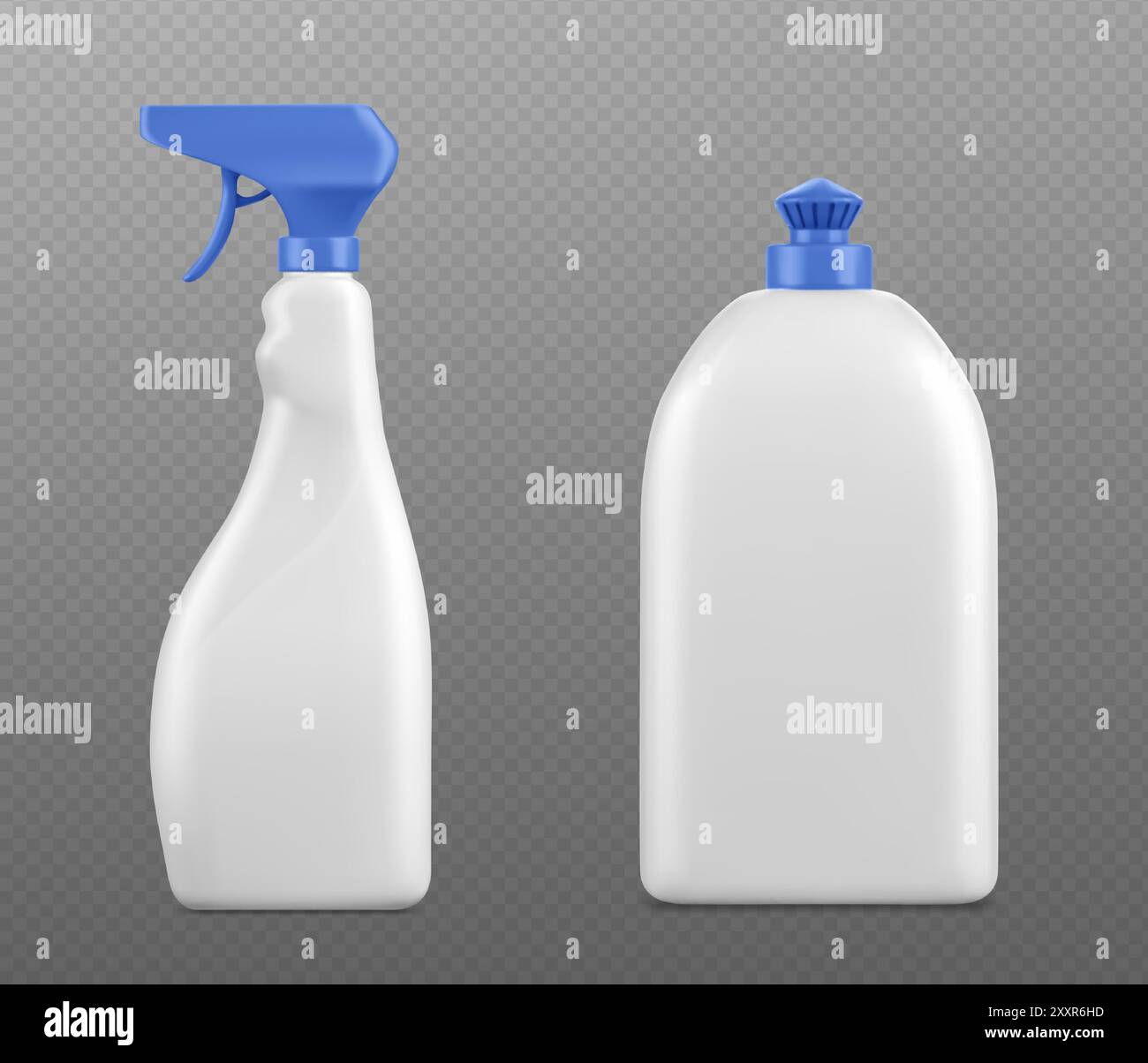 White blank plastic detergent bottle mockup with blue cap and trigger ...