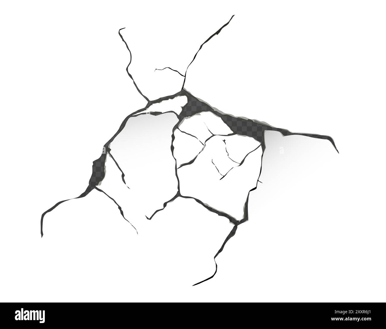 Broken concrete wall or cracked ground texture effect on transparent ...