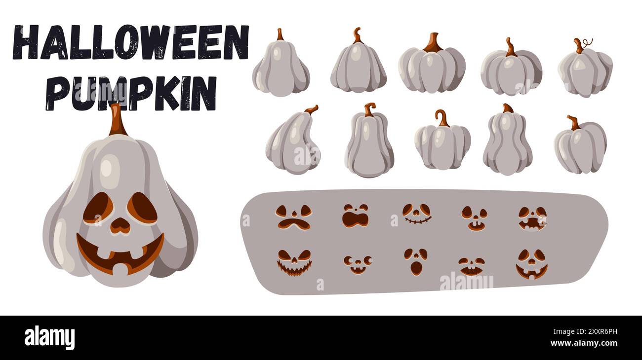 Halloween pumpkin enthusiastic faces constructor color vector outline ...