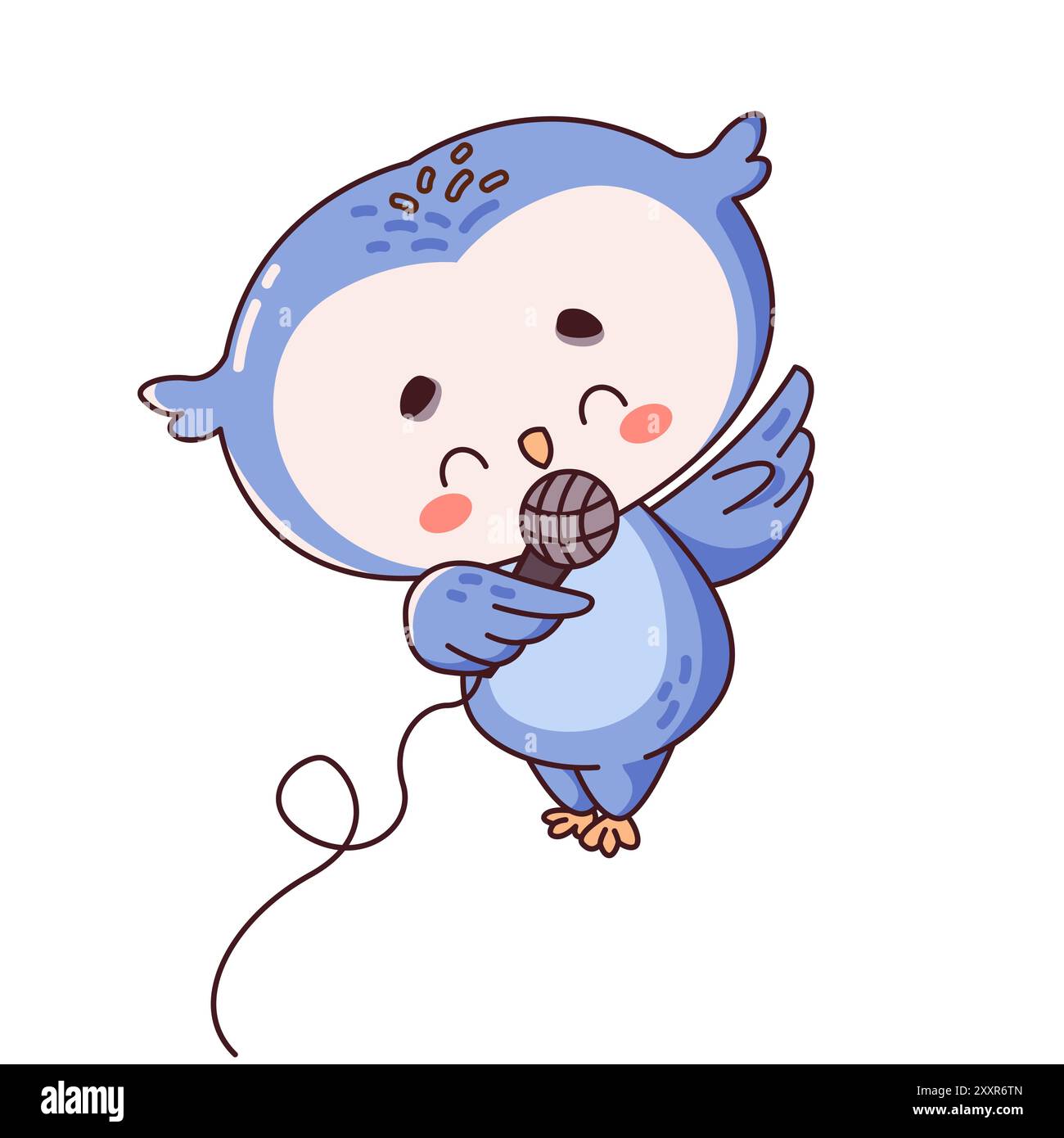 Voice of kawaii bird creates melody flat color vector illustration ...