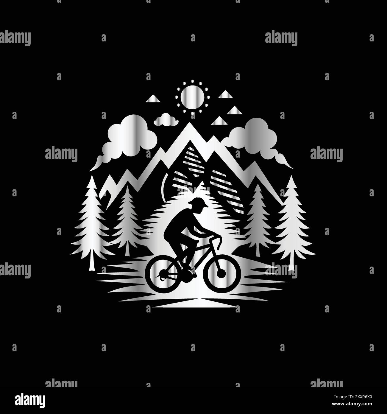 Mountain bike and forest vector logo design template. Bicyclist on the ...