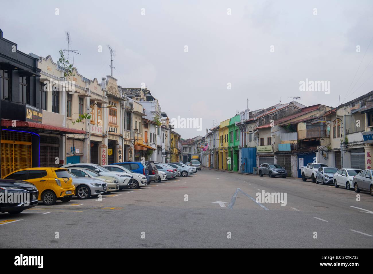 Historic commercial buildings on Jalan Kampung Pantai Street in ...