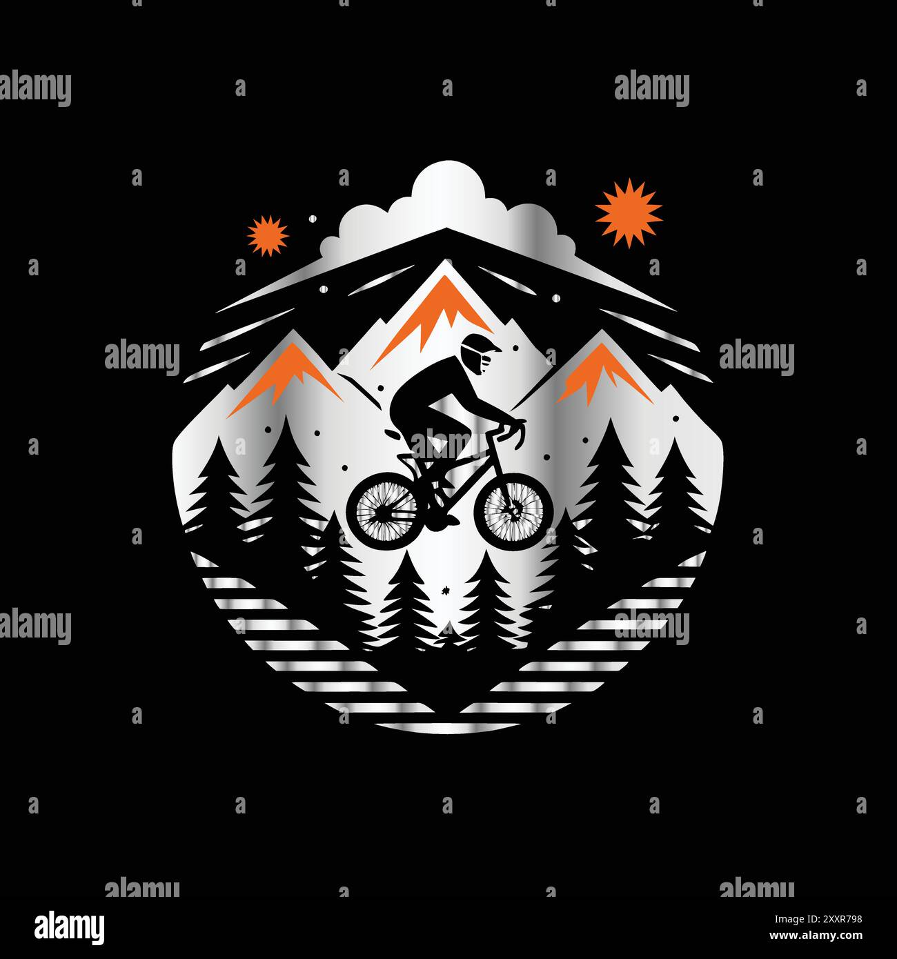 Mountain bike and forest vector logo design template. Bicyclist on the ...