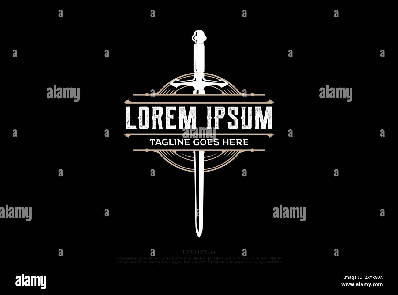 Vintage Retro Warrior Knight Sword Blade Badge Emblem Logo Design ...