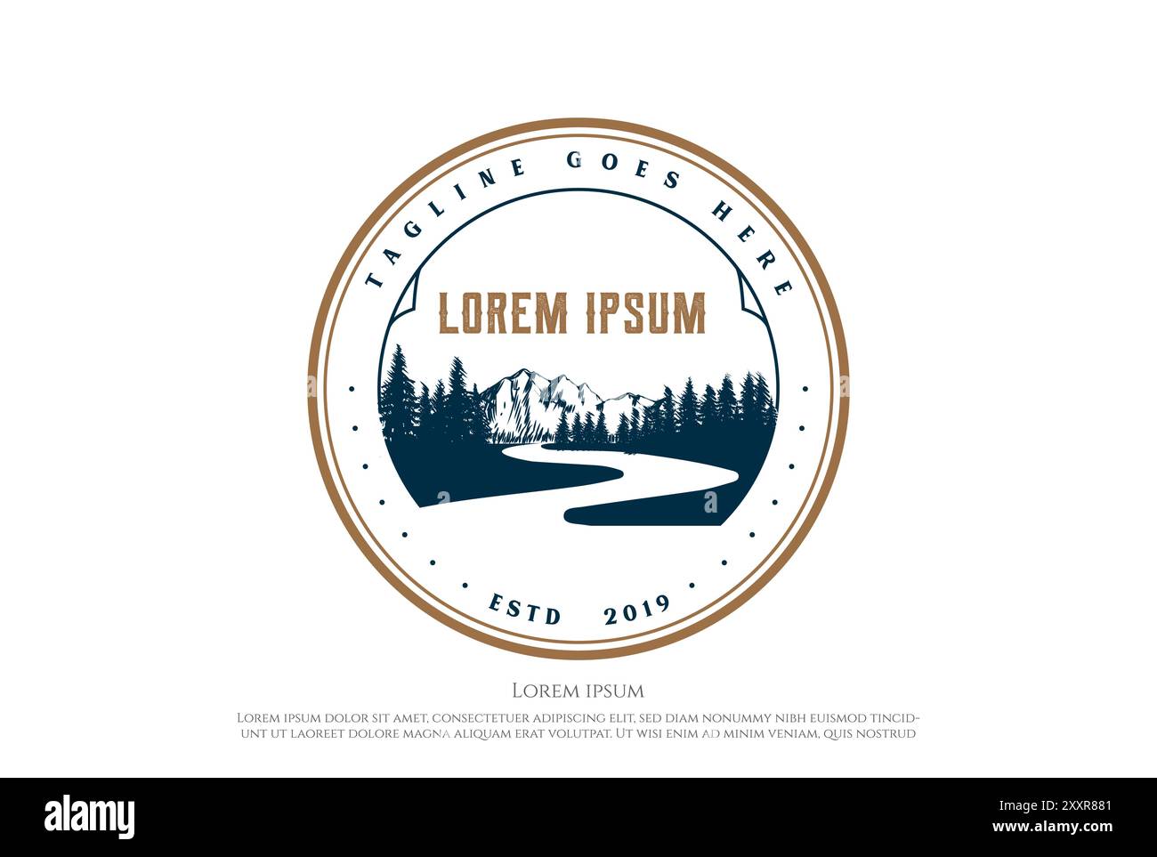 Vintage Retro River Creek Mountain Pine Cedar Spruce Tree Forest Logo ...