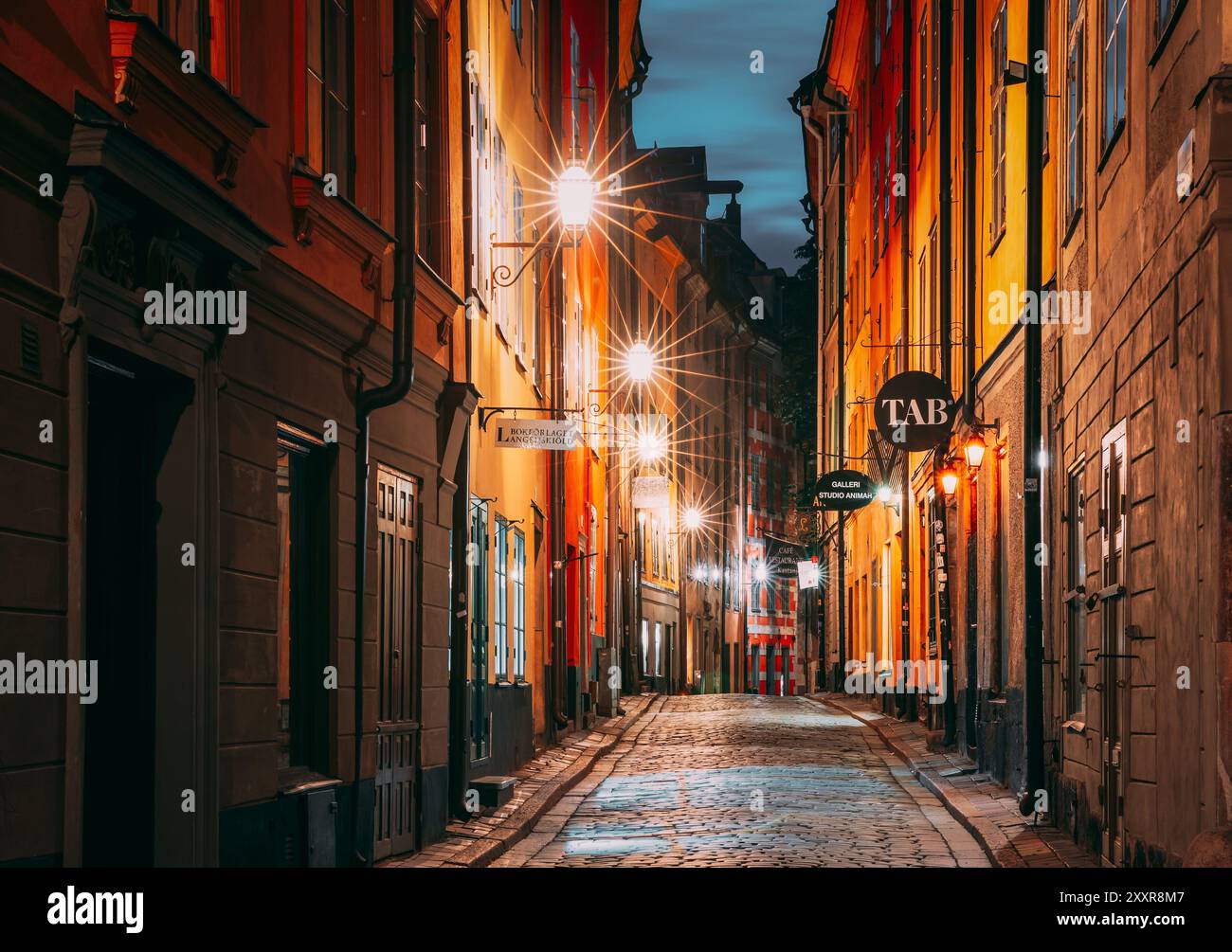 Stockholm, Sweden. Night View Of Traditional Stockholm Street ...