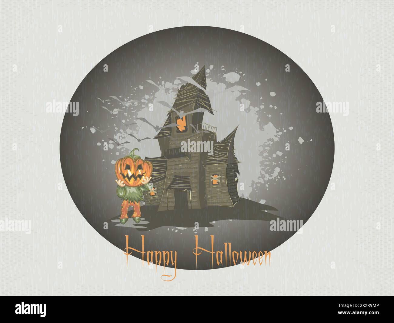 A Halloween house with a pumpkin and a skeleton. The house is ...