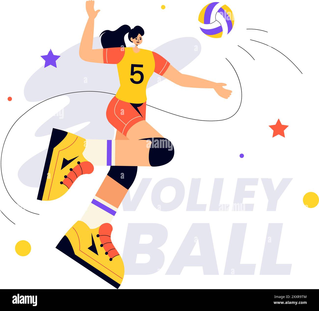 A Flat Style Vector Illustration of a Volleyball Player on the Attack ...
