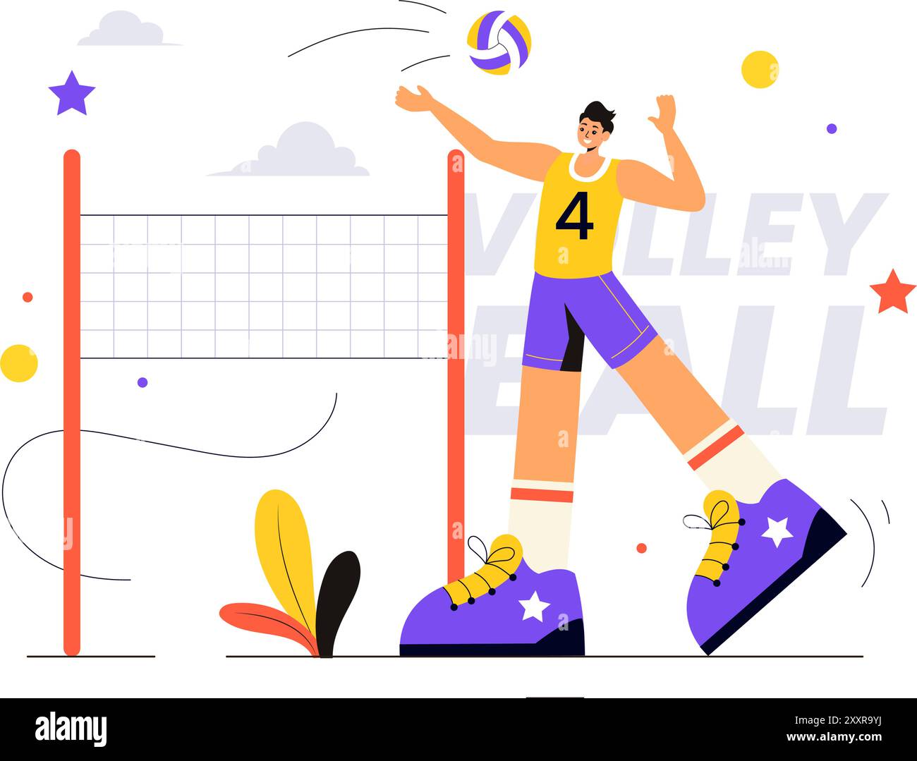 A Flat Style Vector Illustration of a Volleyball Player on the Attack ...