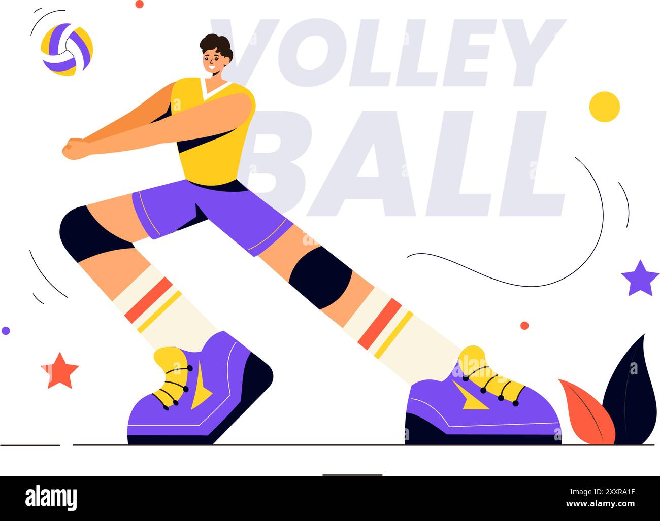 A Flat Style Vector Illustration of a Volleyball Player on the Attack ...