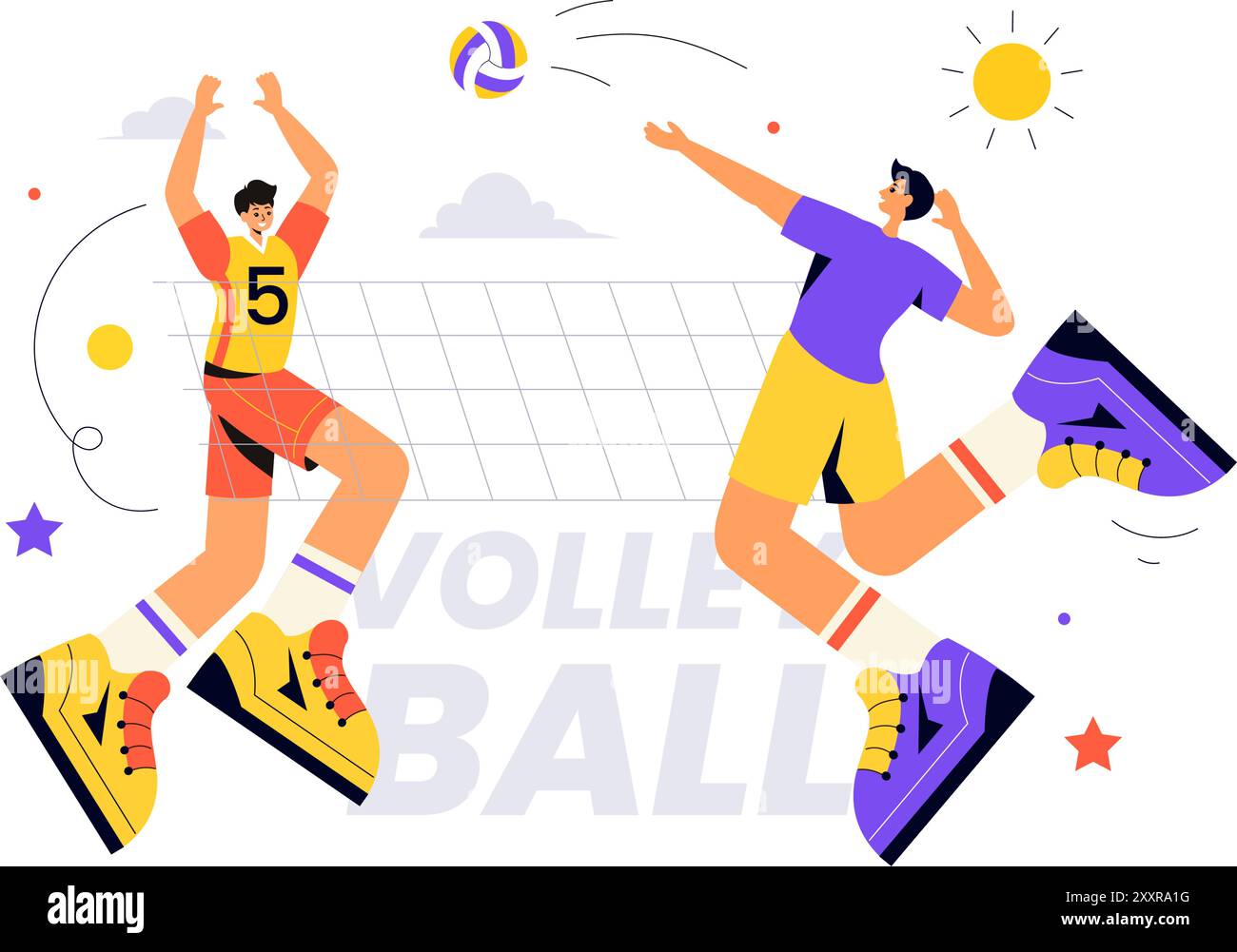 A Flat Style Vector Illustration of a Volleyball Player on the Attack ...