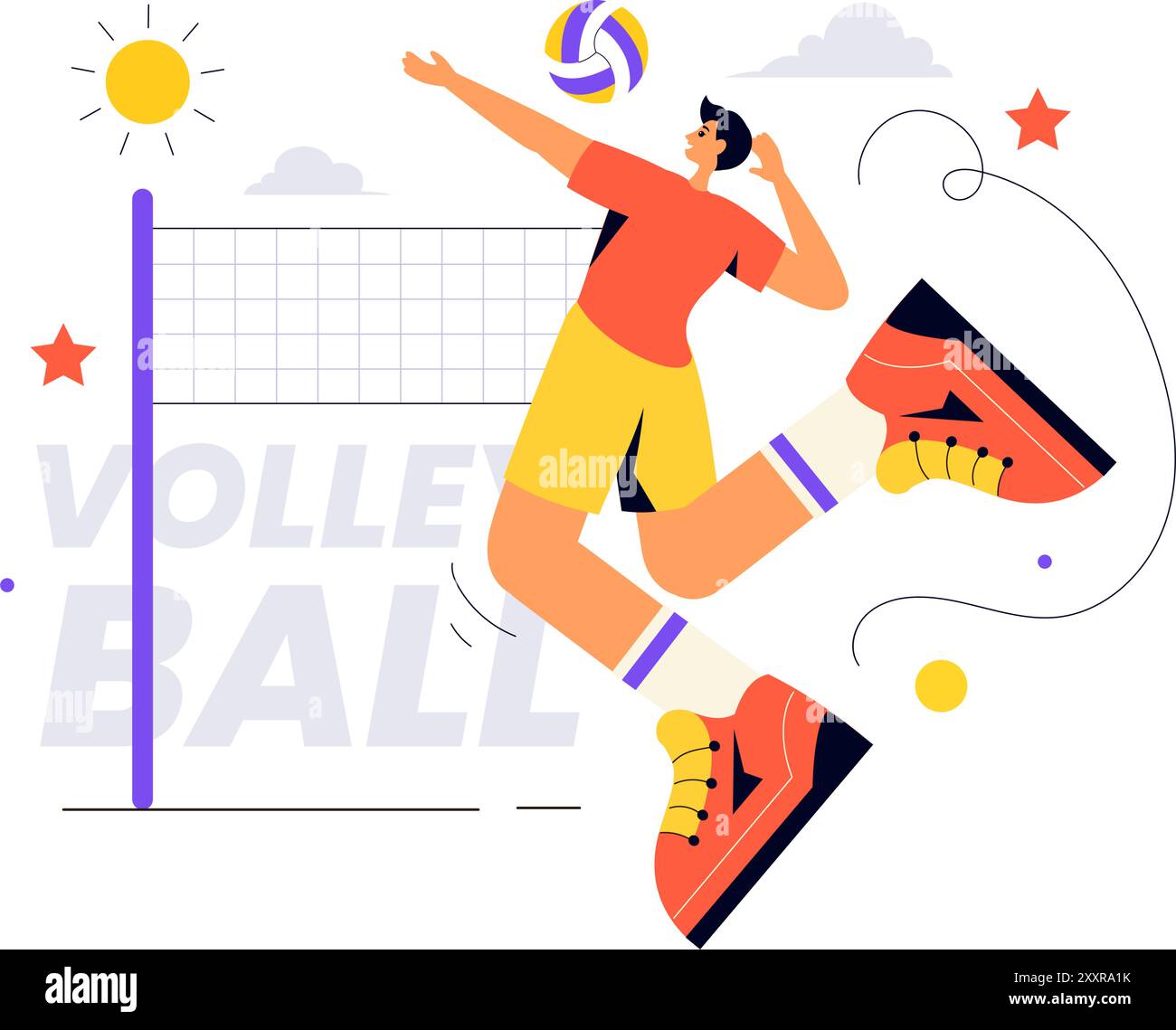 A Flat Style Vector Illustration of a Volleyball Player on the Attack ...