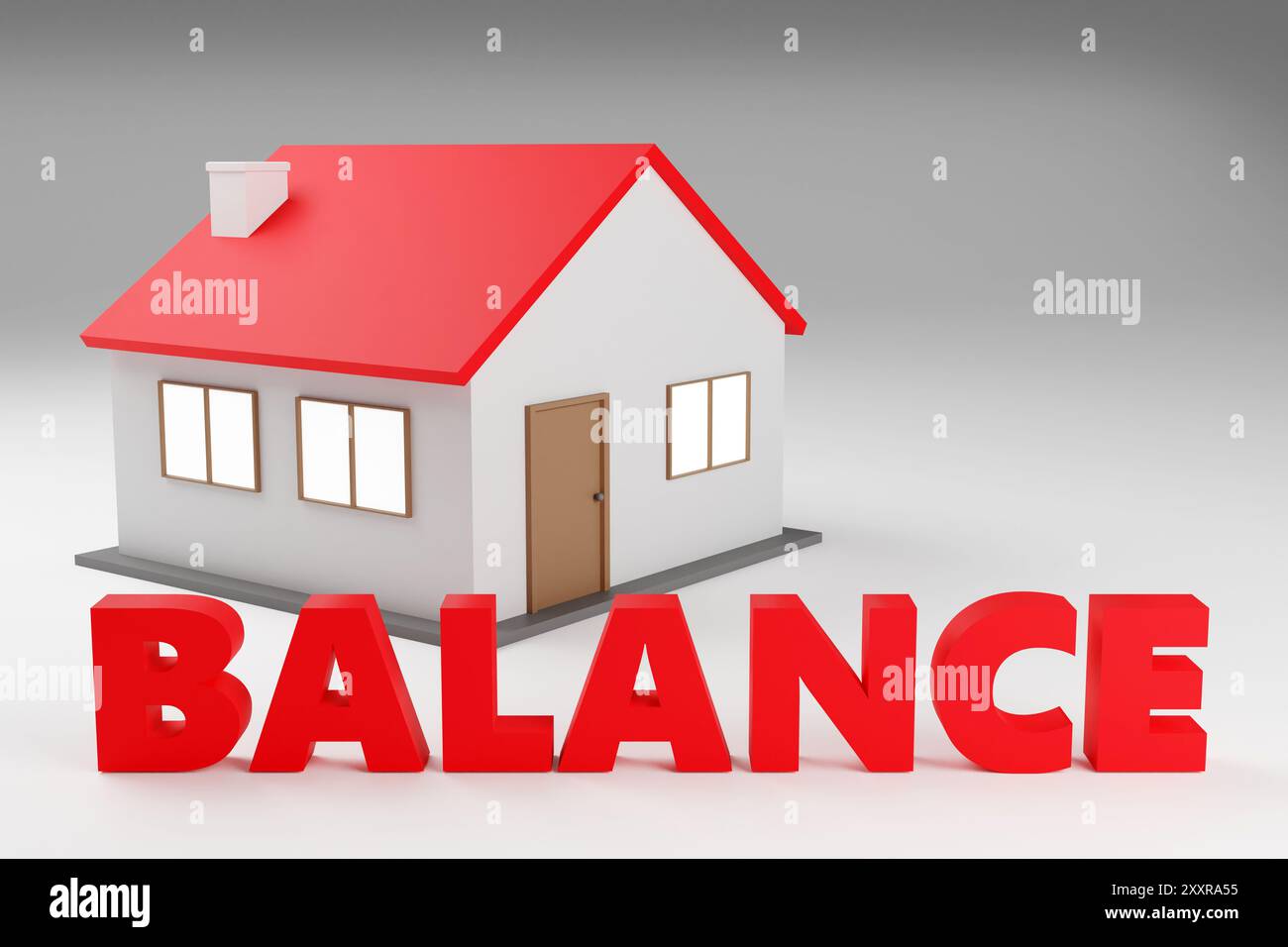 Luxury red inscription balance on grey podium, soft light, front view ...