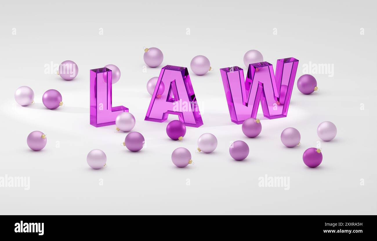 3d render sign law made by purple glass and light background. Simple ...