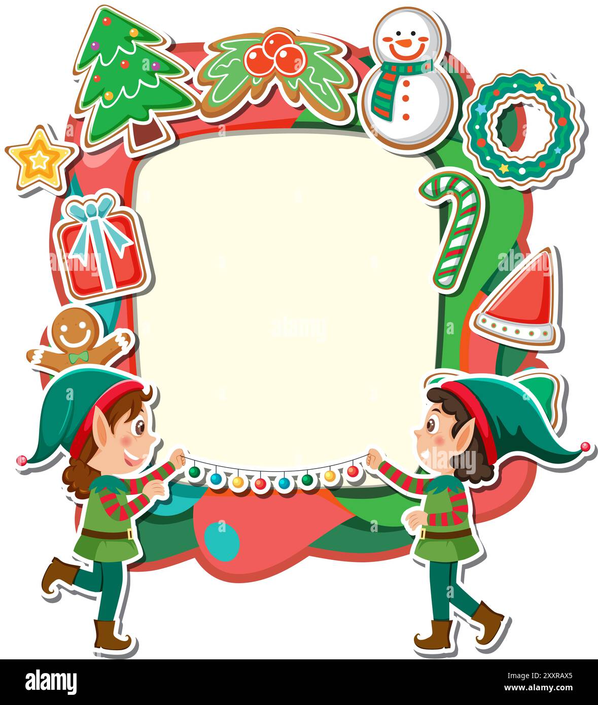 Elves decorating a Christmas-themed frame Stock Vector Image & Art - Alamy